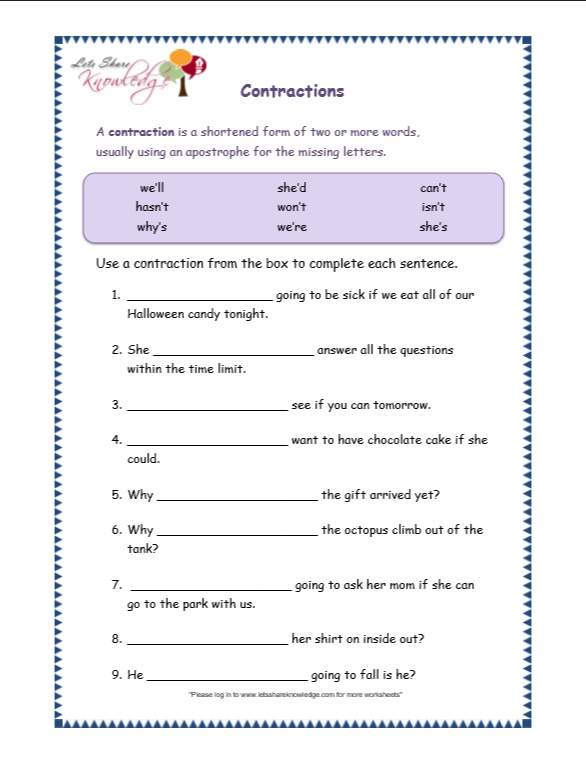 Grade 3 Grammar Topic 18 Contractions Worksheets Lets Share Knowledge Grade 3 Grammar Topic 18 Contractions Worksheets Lets Share Knowledge