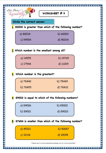 Grade 3 Maths Worksheets 5 Digit Numbers 2 12 Comparing 5 Digit 