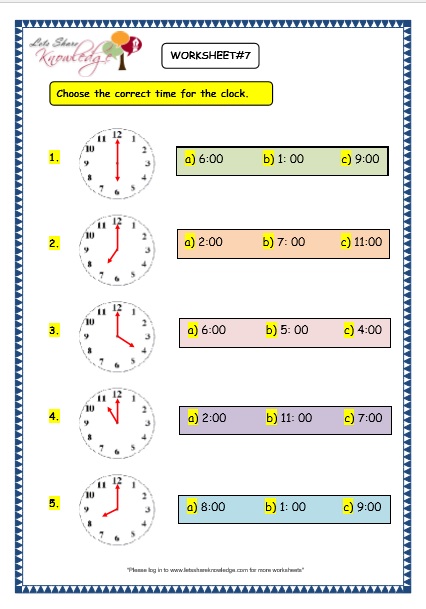 Telling The Time Homework Year 2