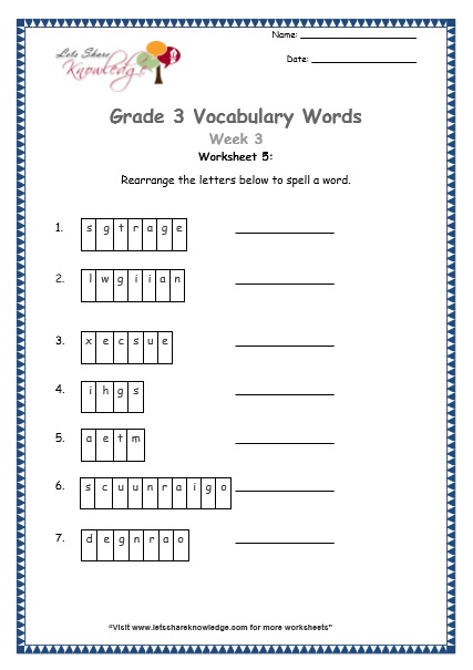 3rd Grade Vocabulary Curriculum Free Printable
