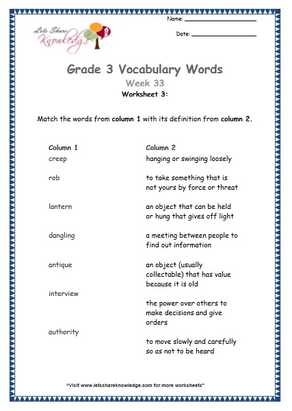 3rd Grade Vocabulary Curriculum Free Printable
