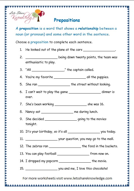 Grade 3 Grammar Topic 17 Prepositions Worksheets Lets Share Knowledge Grade 3 Grammar Topic 17 Prepositions Worksheets Lets Share Knowledge