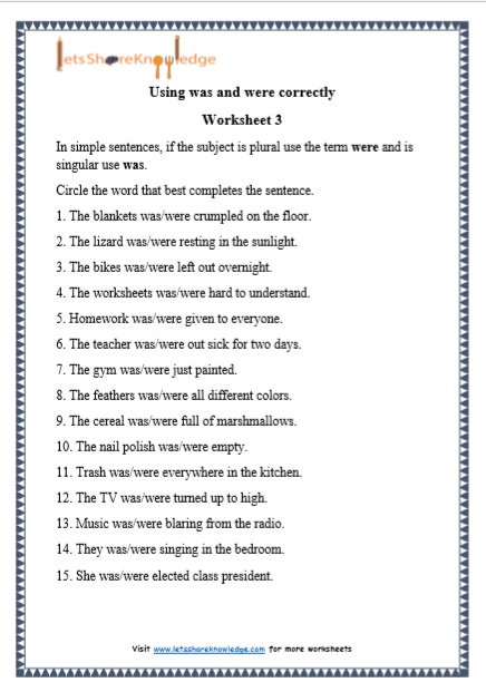 Was Were Worksheet For Grade 1 Was Were Worksheet For Grade 1